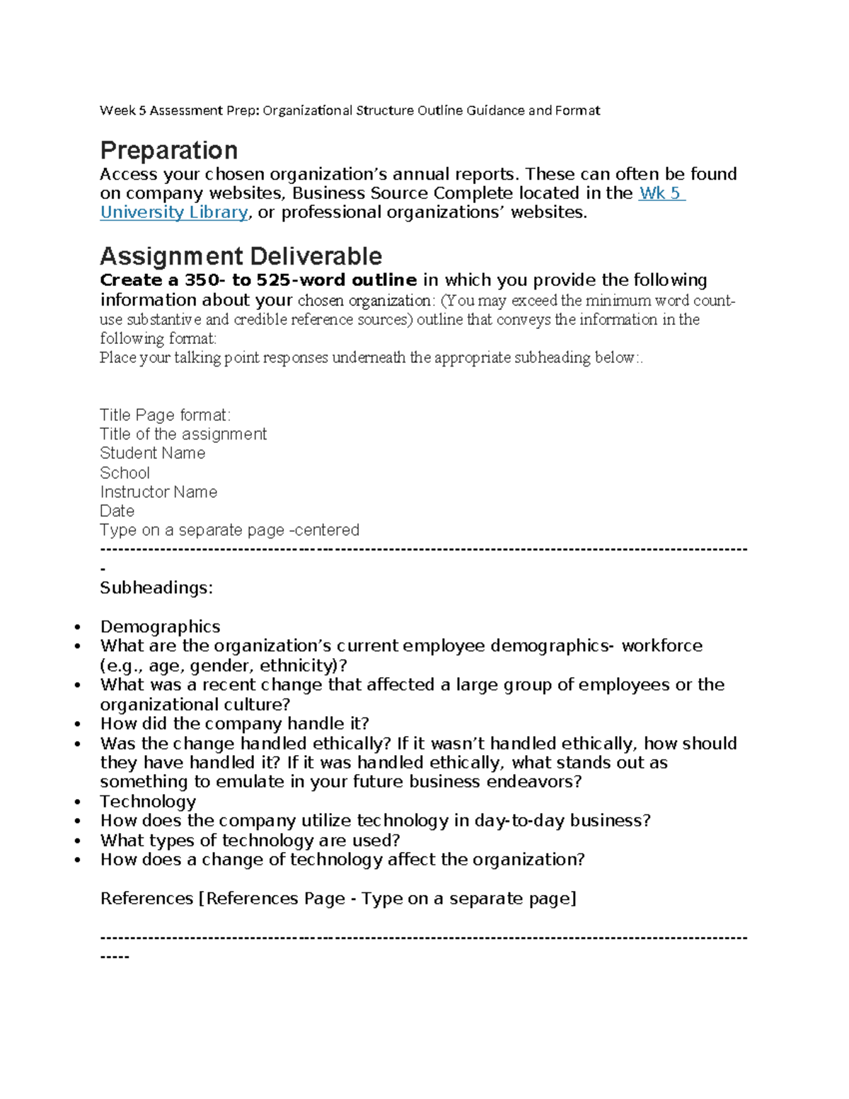 MGT526 WEEK FIVE Outline Guidance and Format (1) (1) (1) - Week 5 ...