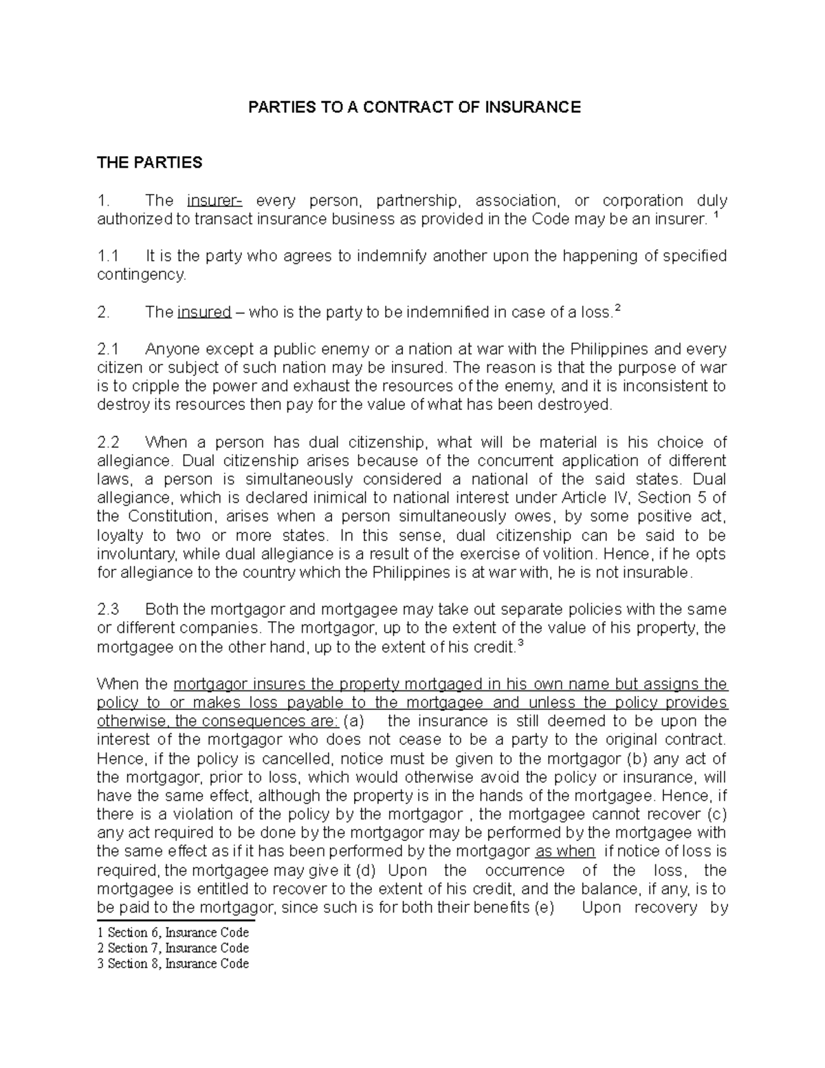 8. Parties to contract of insurance - PARTIES TO A CONTRACT OF ...