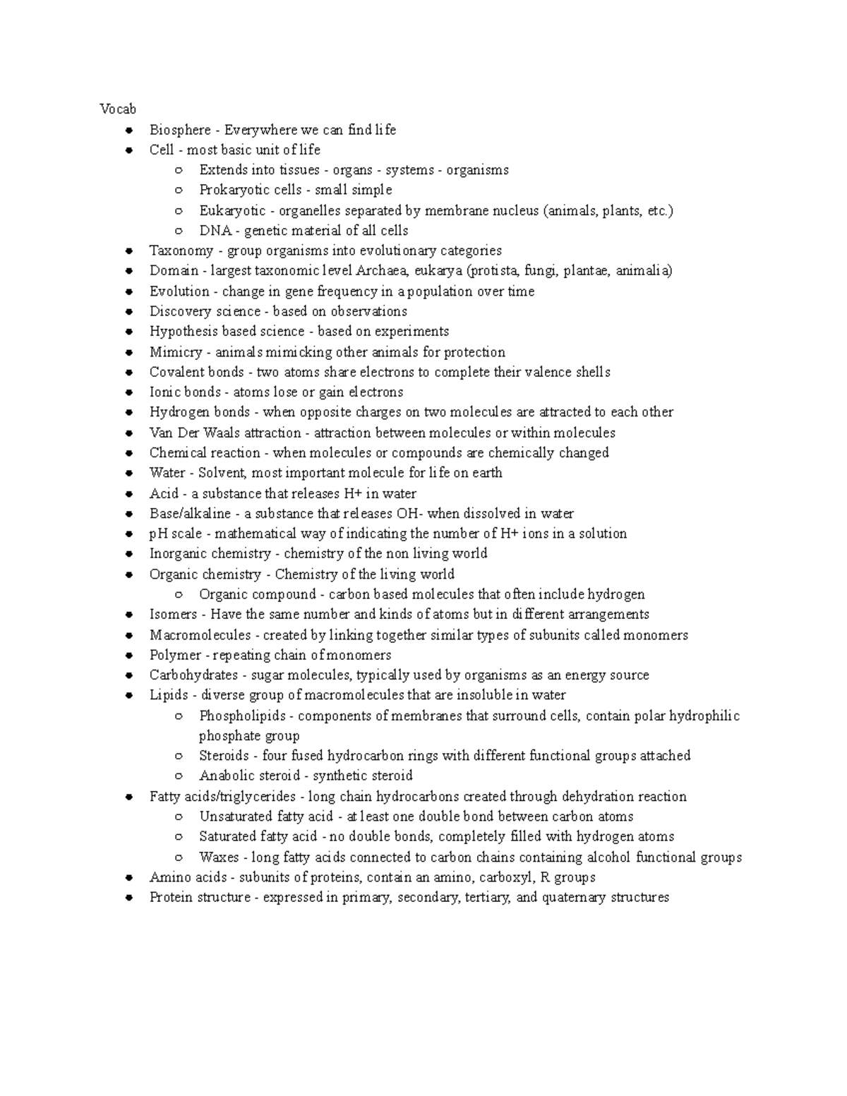 Bio Revised Notes - Vocab, charts, and more information from the for ...