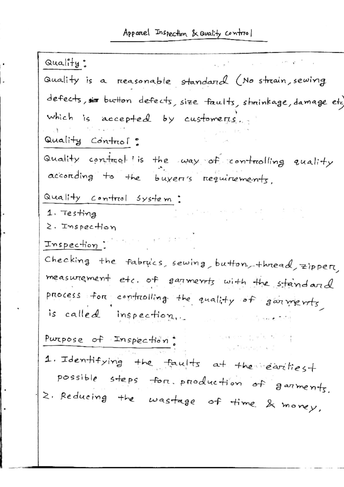 AP-II Apparel Inspection Quality Control Note - Economic Issues of ...