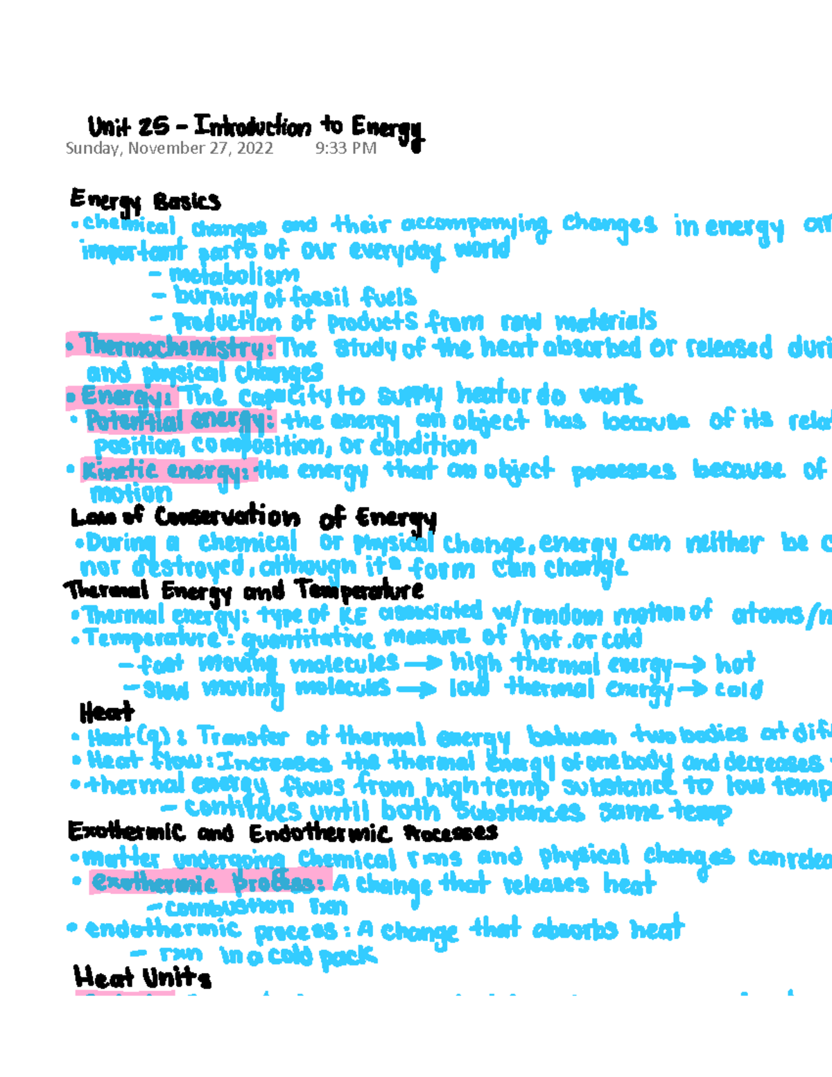 Unit 25-intro to energy - CHEM 101 - Sunday, November 27, 2022 9:33 PM ...
