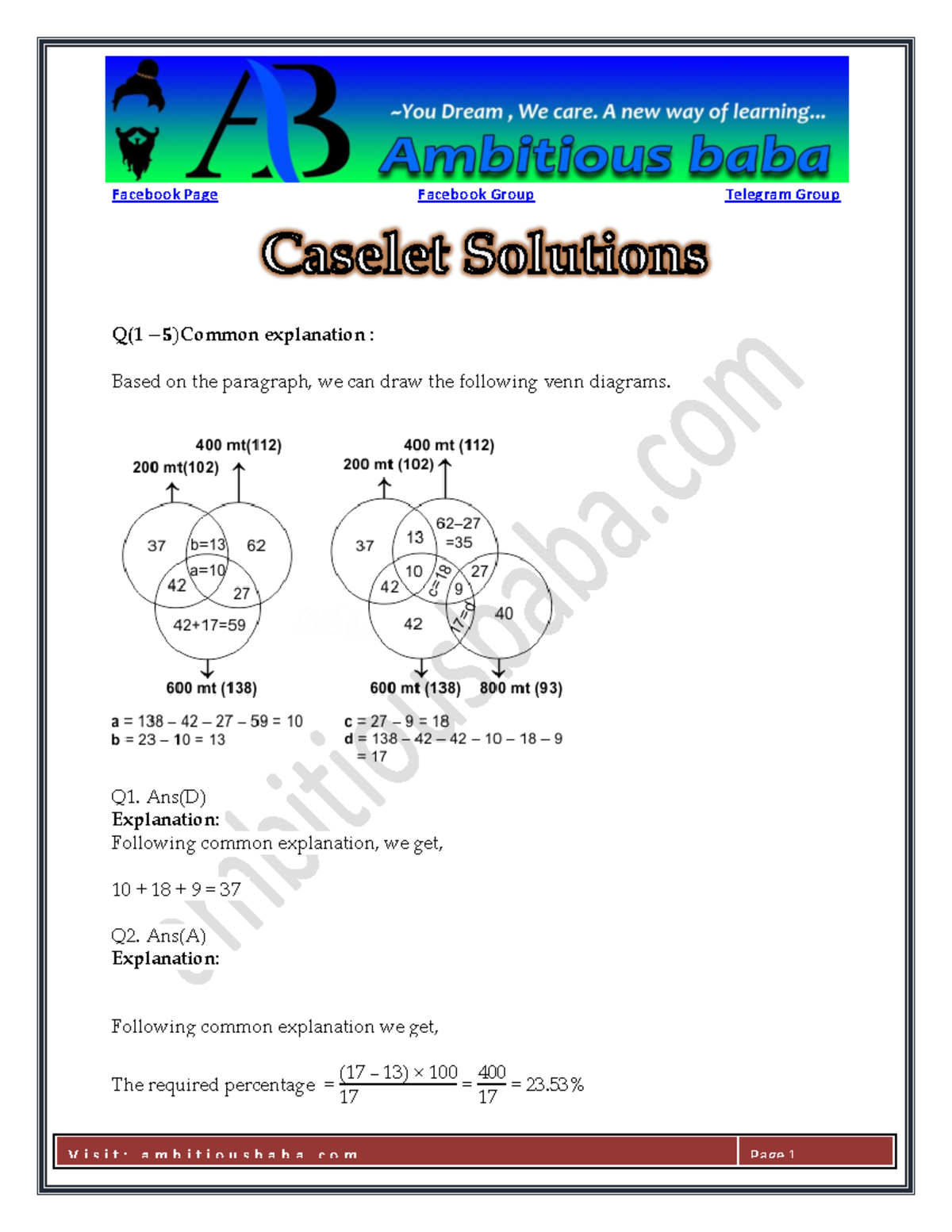 100 Caselet Solutions PDF 1 - Q(1 2Ą) Common explanation : Based on the ...