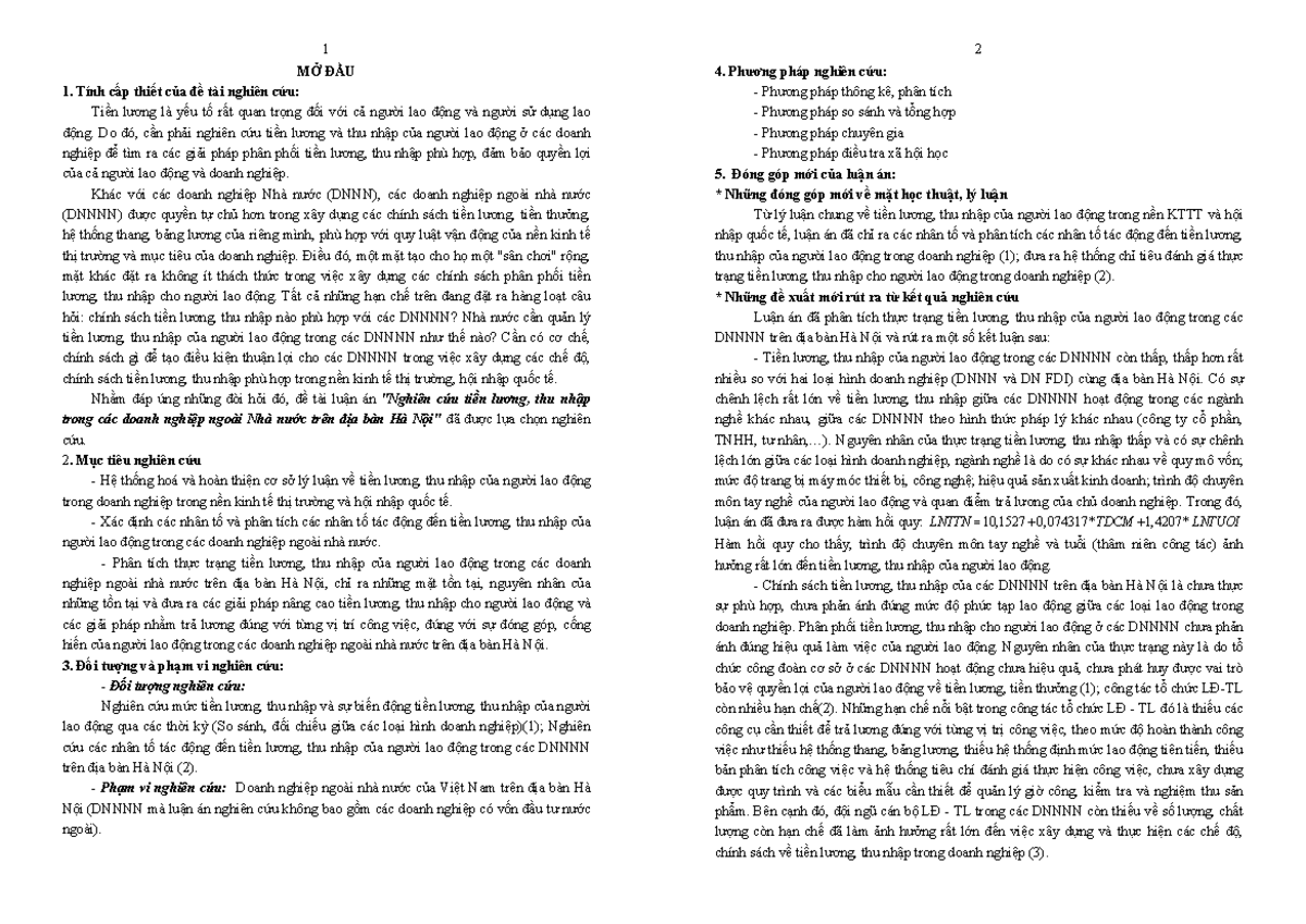 LA Vu Hong Phong TT - nckh - M ð U 1. Tính c p thi t c a ñ tài nghiên c u: Ti n lương là y u t ...