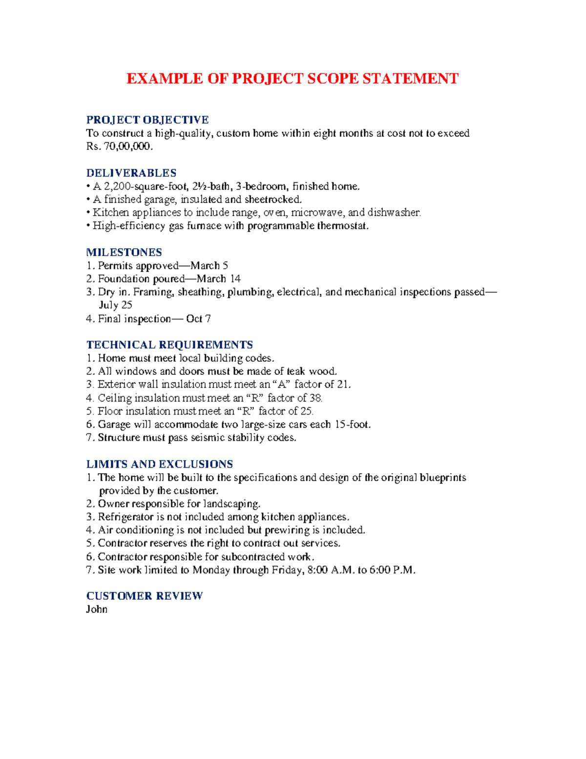 04 Example Scope statement - EXAMPLE OF PROJECT SCOPE STATEMENT PROJECT ...