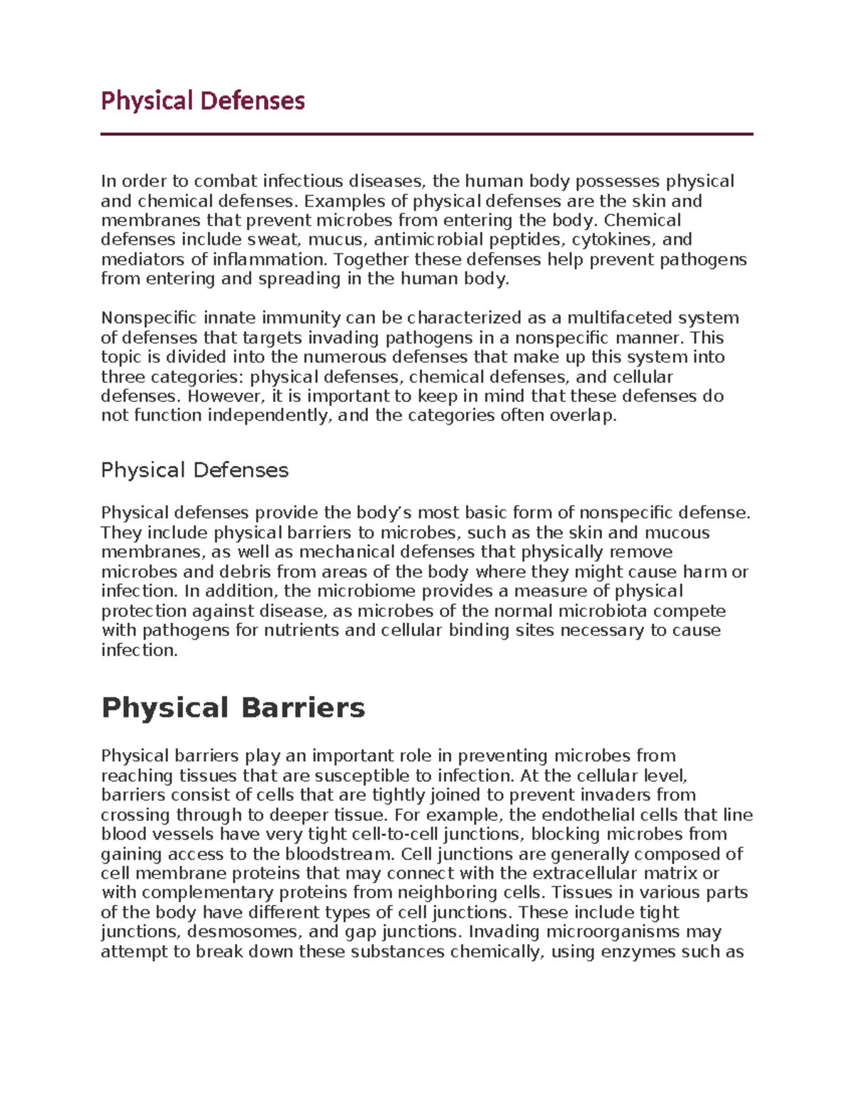 Physical Defenses - microbiology notes - Physical Defenses In order to ...