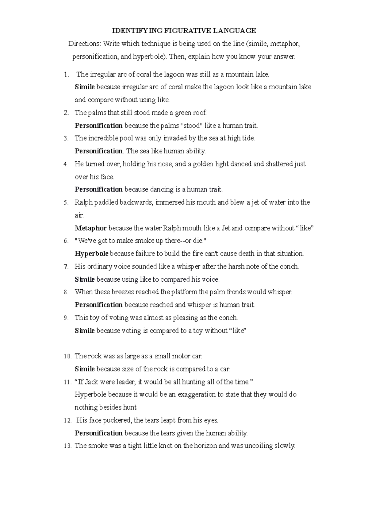 Identifying Figurative Language - IDENTIFYING FIGURATIVE LANGUAGE ...