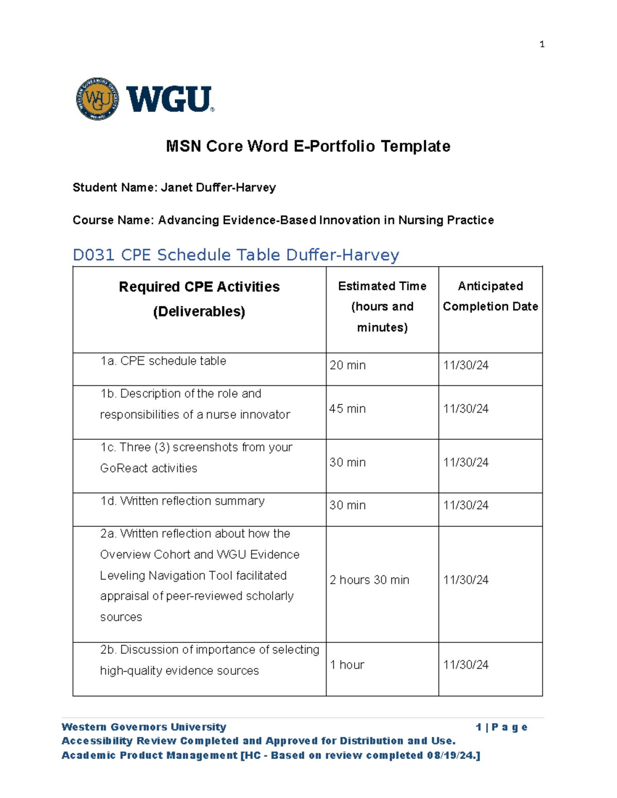 E-portfolio D031 - E-portfolio D031 Task 1 - MSN Core Word E-Portfolio Template Student Name ...