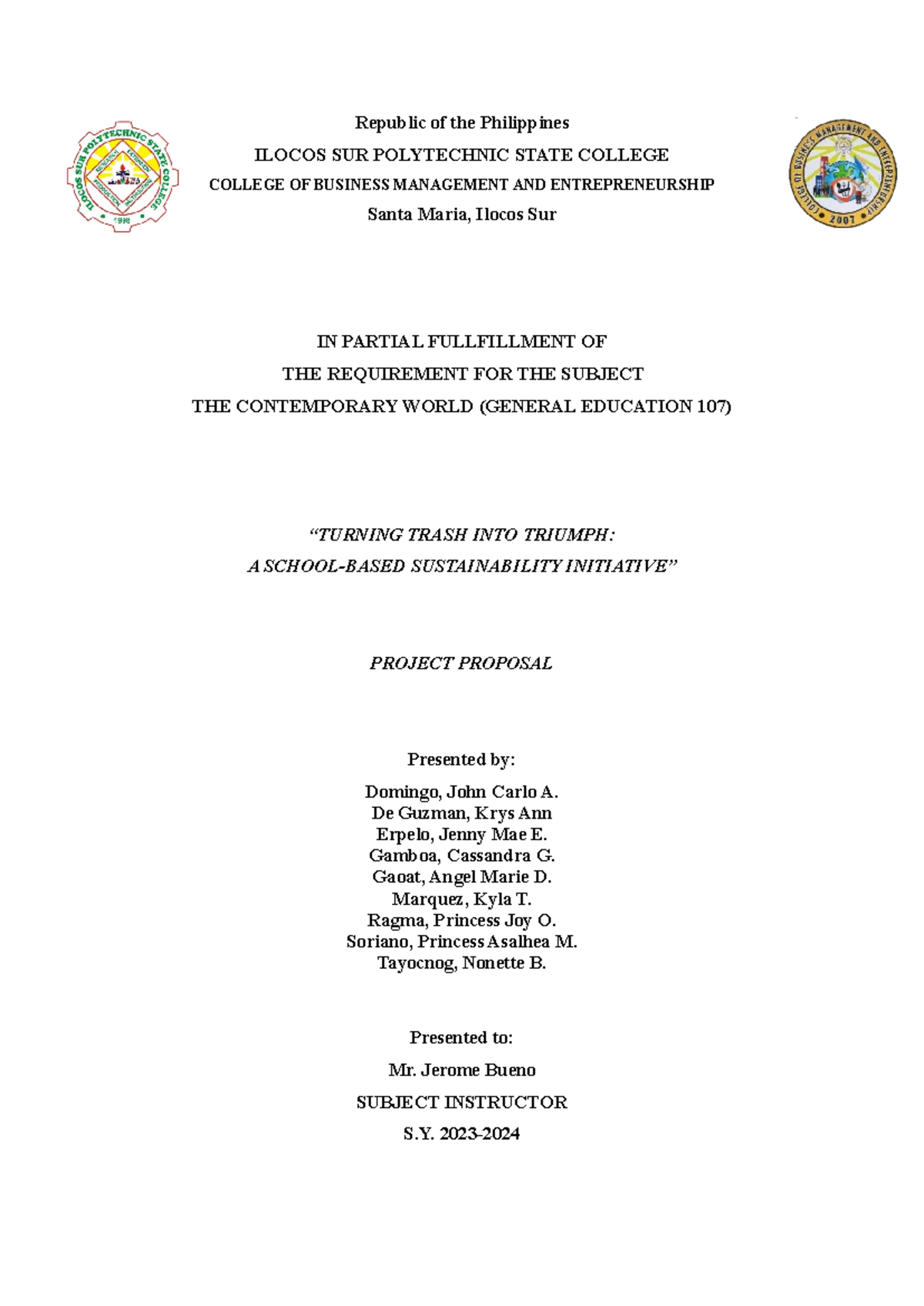 Project- Proposal - Republic of the Philippines ILOCOS SUR POLYTECHNIC ...