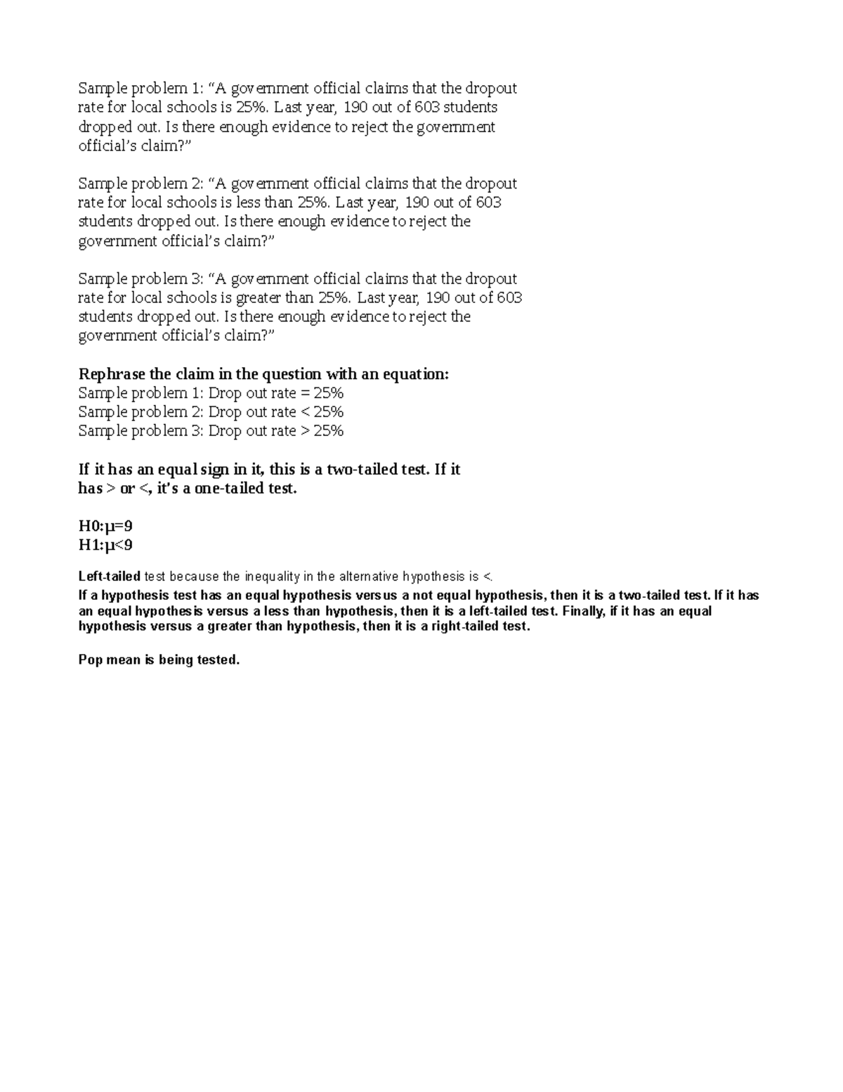 How to tell if a test is one or two tailed - Sample problem 1: “A ...