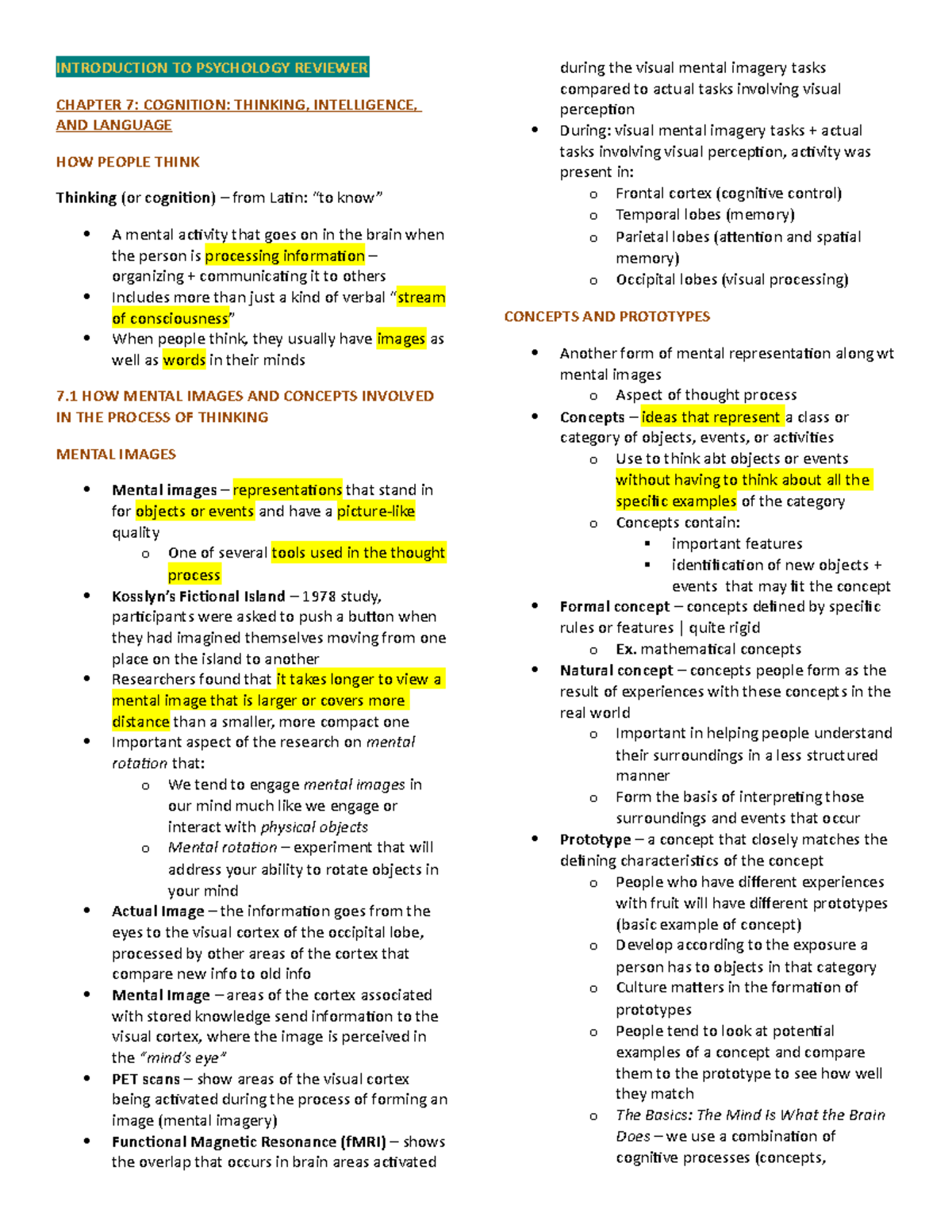 Introduction TO Psychology Reviewer - INTRODUCTION TO PSYCHOLOGY ...