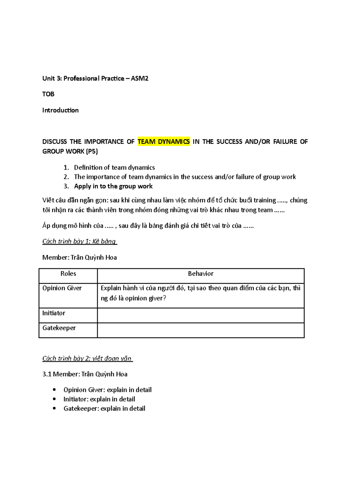 ASM2 - qưe - Unit 3: Professional Practice – ASM TOB Introduction ...