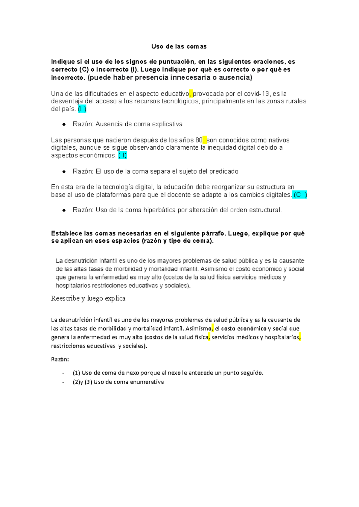 Ejercicios no calificados de la coma y el gerundio - Uso de las comas ...