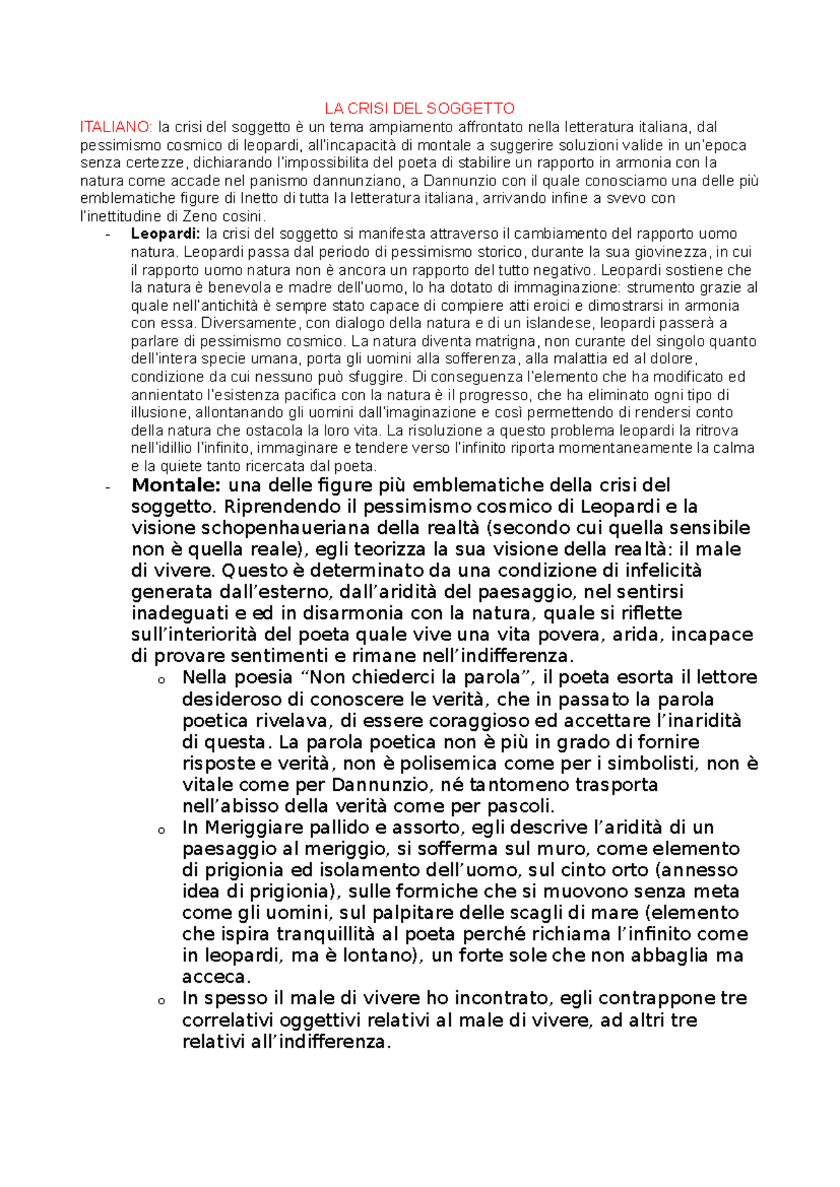 LA Crisi DEL Soggetto - percorso multidisciplinare Italiano, francese ...