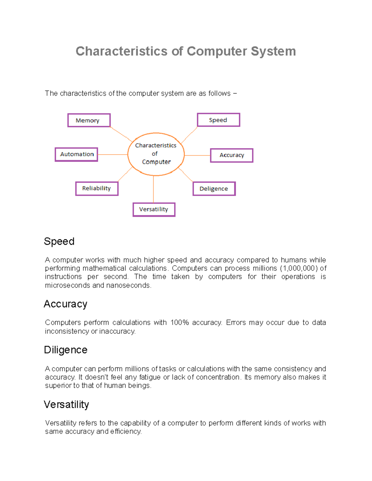 Characteristics of the computer system - Computers can process millions ...