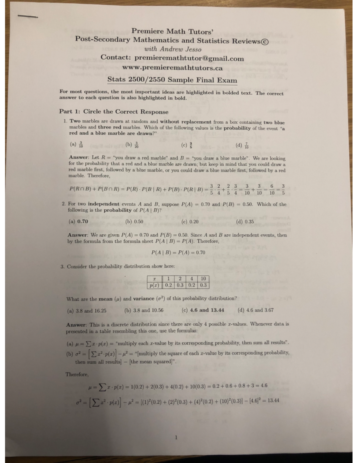 Sample Final 1 - Stat 2550 - Studocu