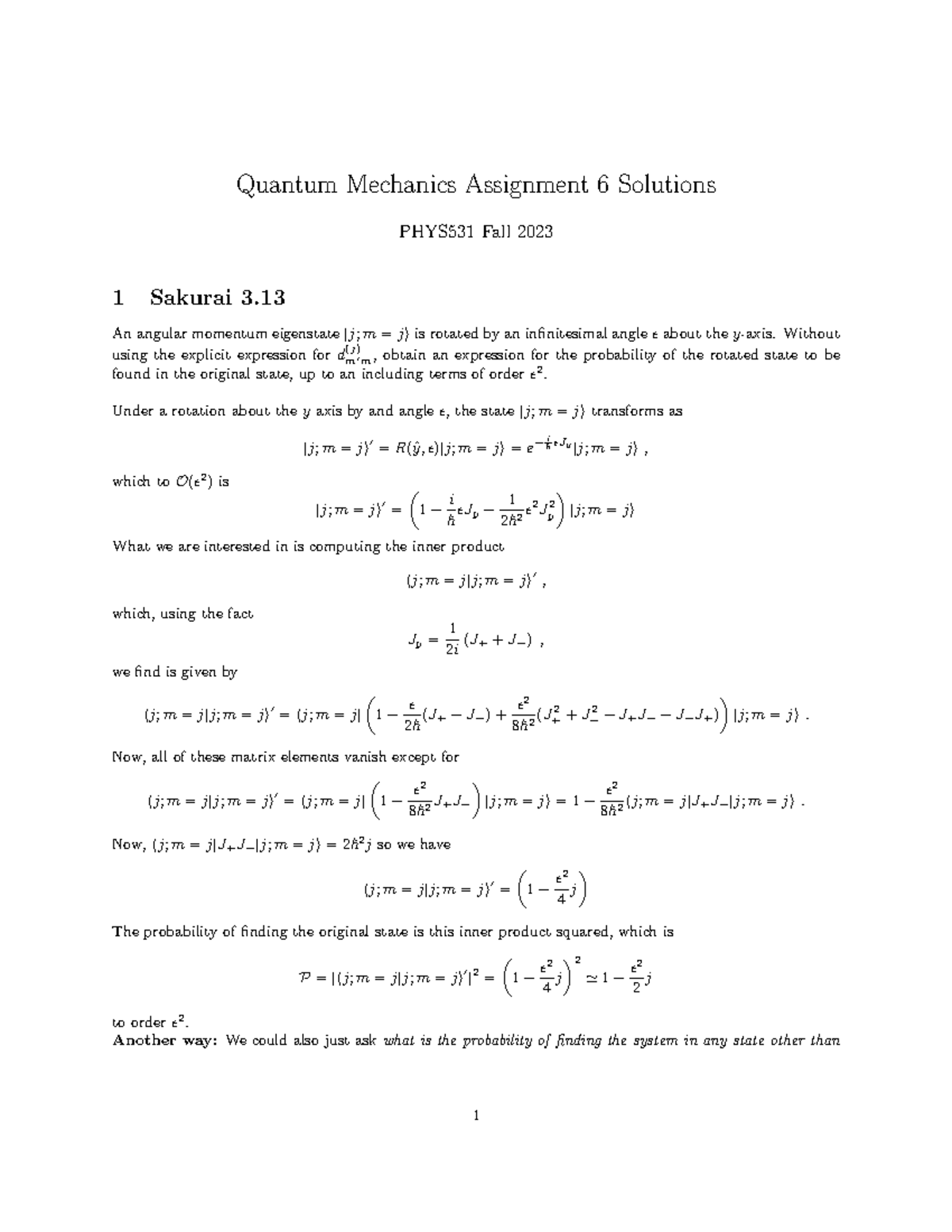 PHYS531 HW6 Solutions - Quantum one homework, graduate level - Quantum ...