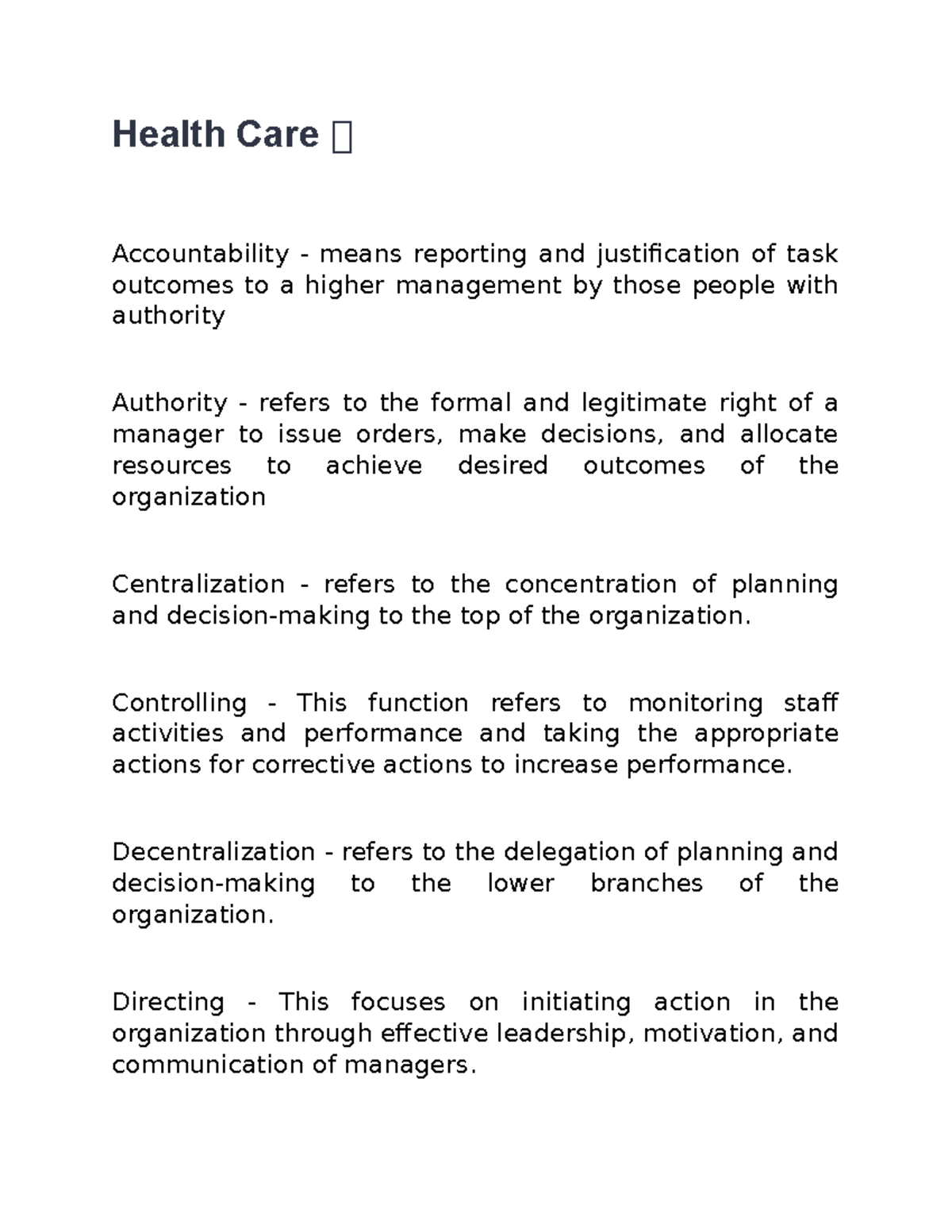 Health Care 🖤 Notes - Health Care 🐀 Accountability - means reporting ...