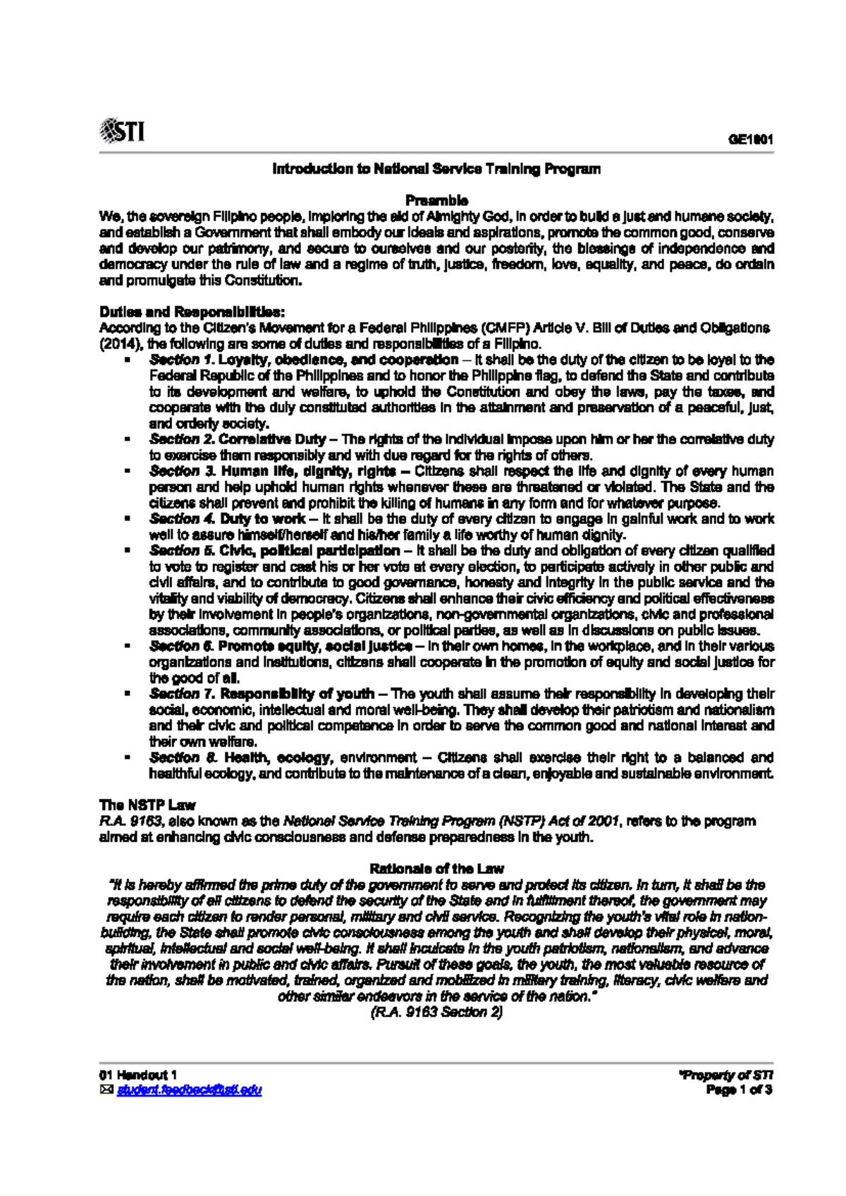 Tourism management - STI GE1801 Introduction to National Service ...