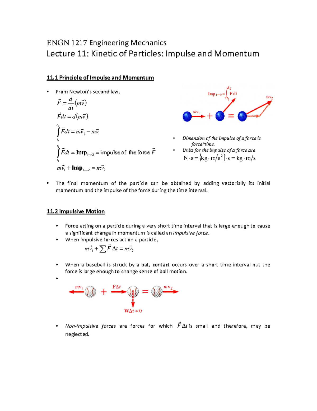 Lecture 11 kinetics of Particle Impulse and Momentum - ENGN 1217 Engineering Mechanics Lecture ...