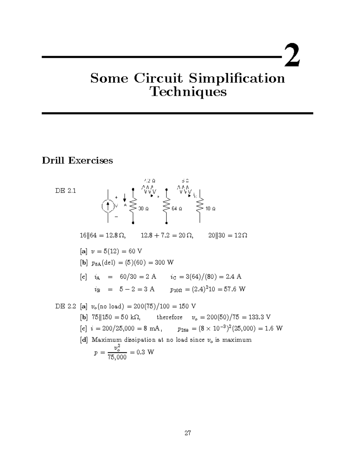 Chapter 2 - solution - 2 Some Circuit Simpli ̄cation Techniques Drill ...