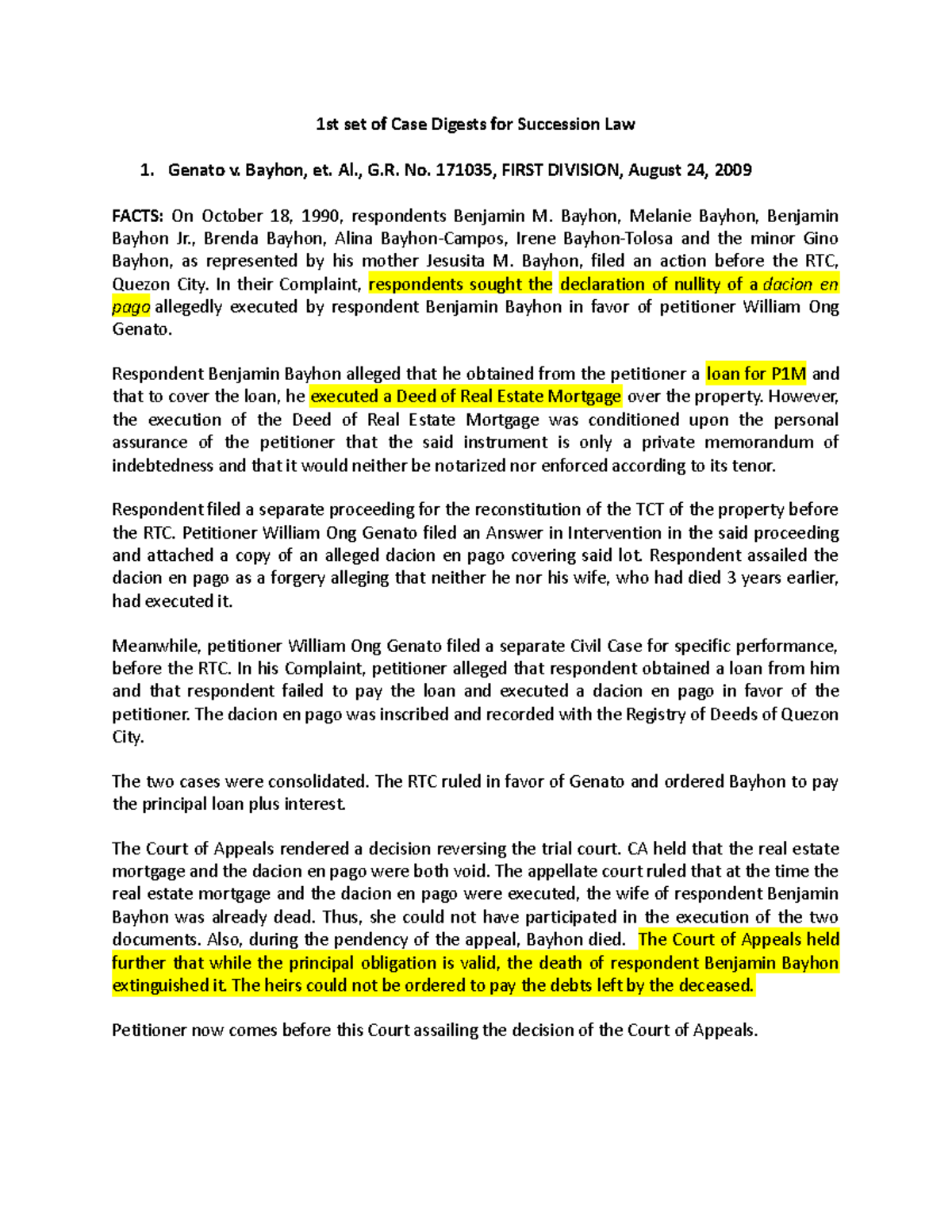 Succession 1st set of Case Digests - 1st set of Case Digests for ...