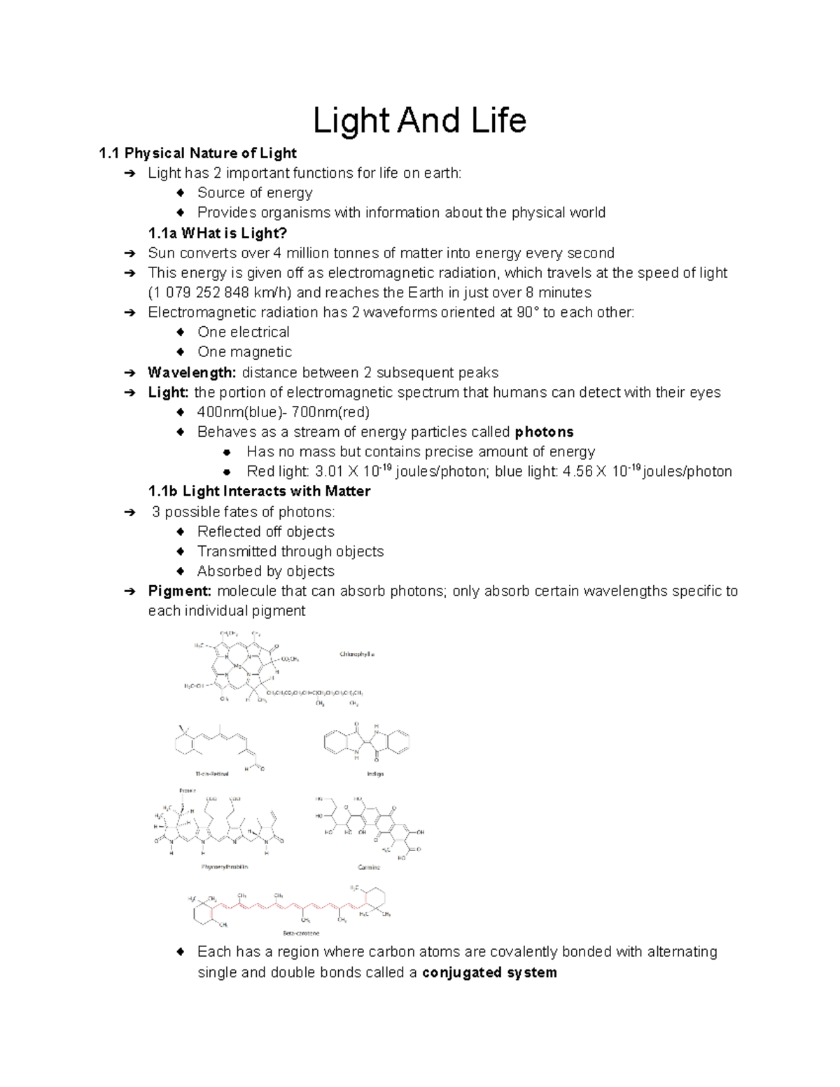 Unit 1 - Unit 1 - Light And Life 1 Physical Nature of Light Light has 2 ...