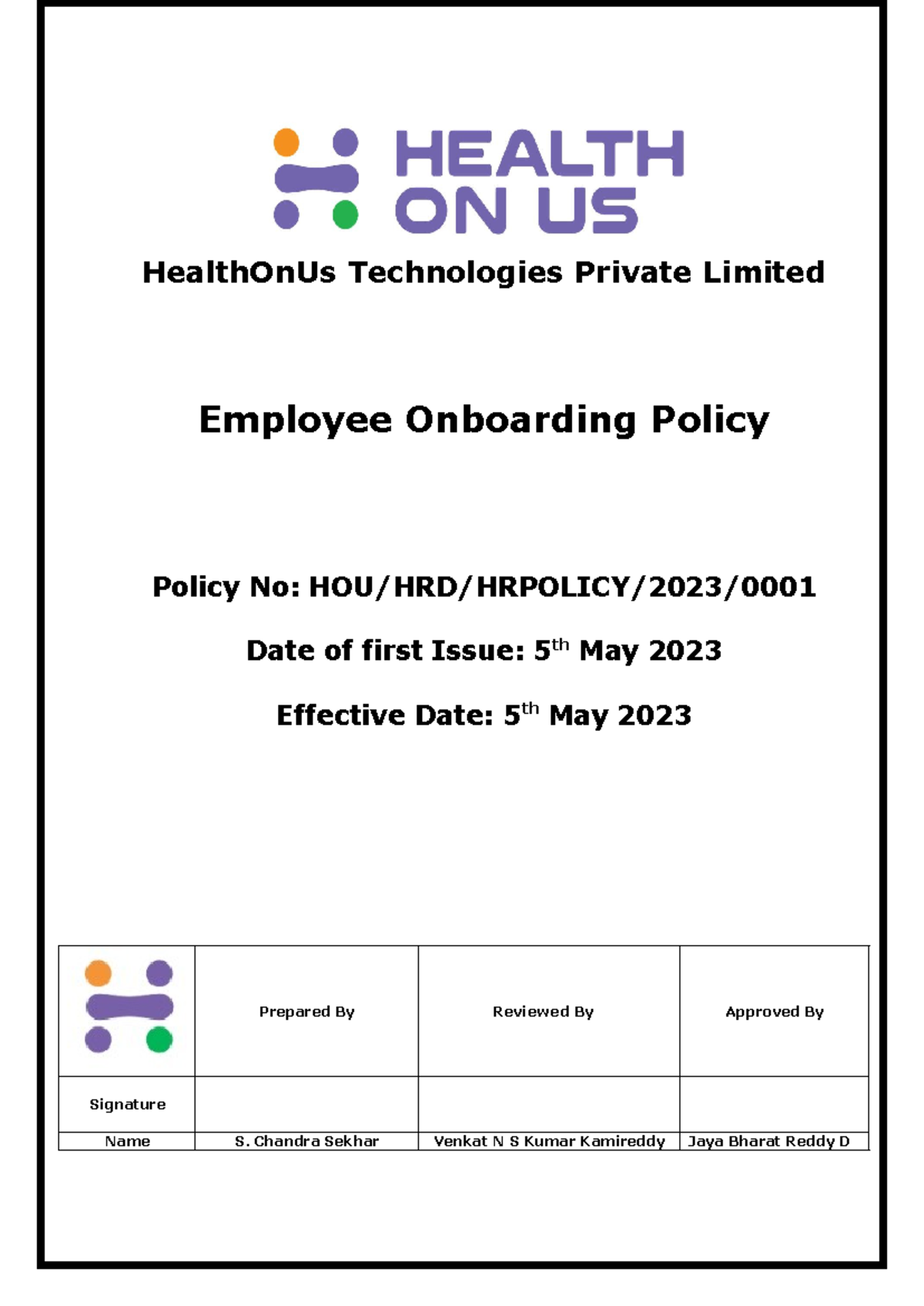 Employee Onboarding Policy - HealthOnUs Technologies Private Limited ...
