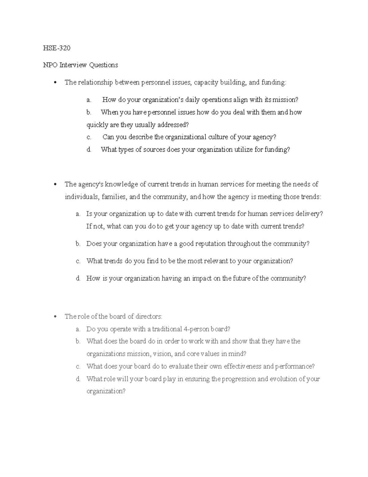 HSE-320 Interview Questions Module 4 - HSE- NPO Interview Questions The ...