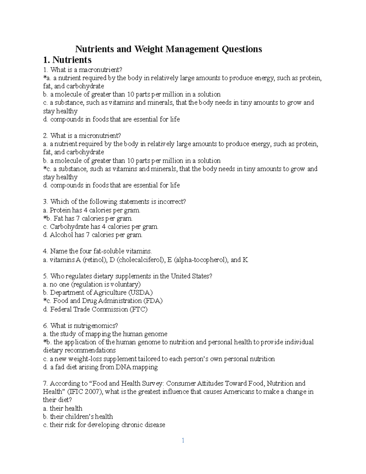 Nutrition & Weight Management Questions - Nutrients and Weight ...