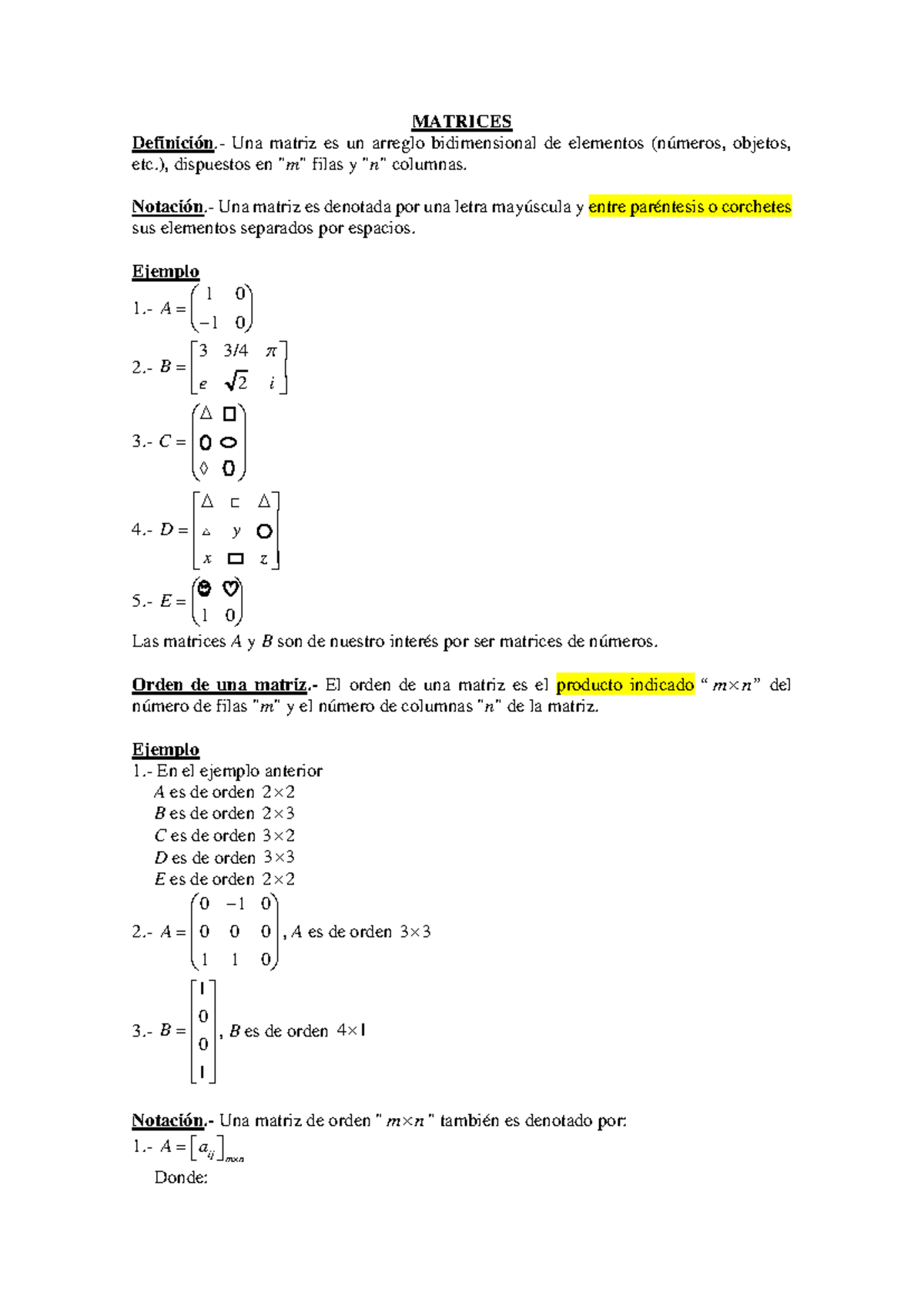 Matrices P1 MB 24 0 - MATRICES Definición.- Una matriz es un arreglo ...