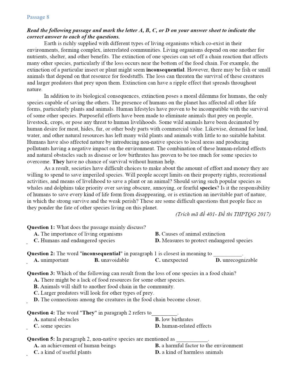 Passage 8. pdf - Đọc hiểu - Passage 8 Read the following passage and ...