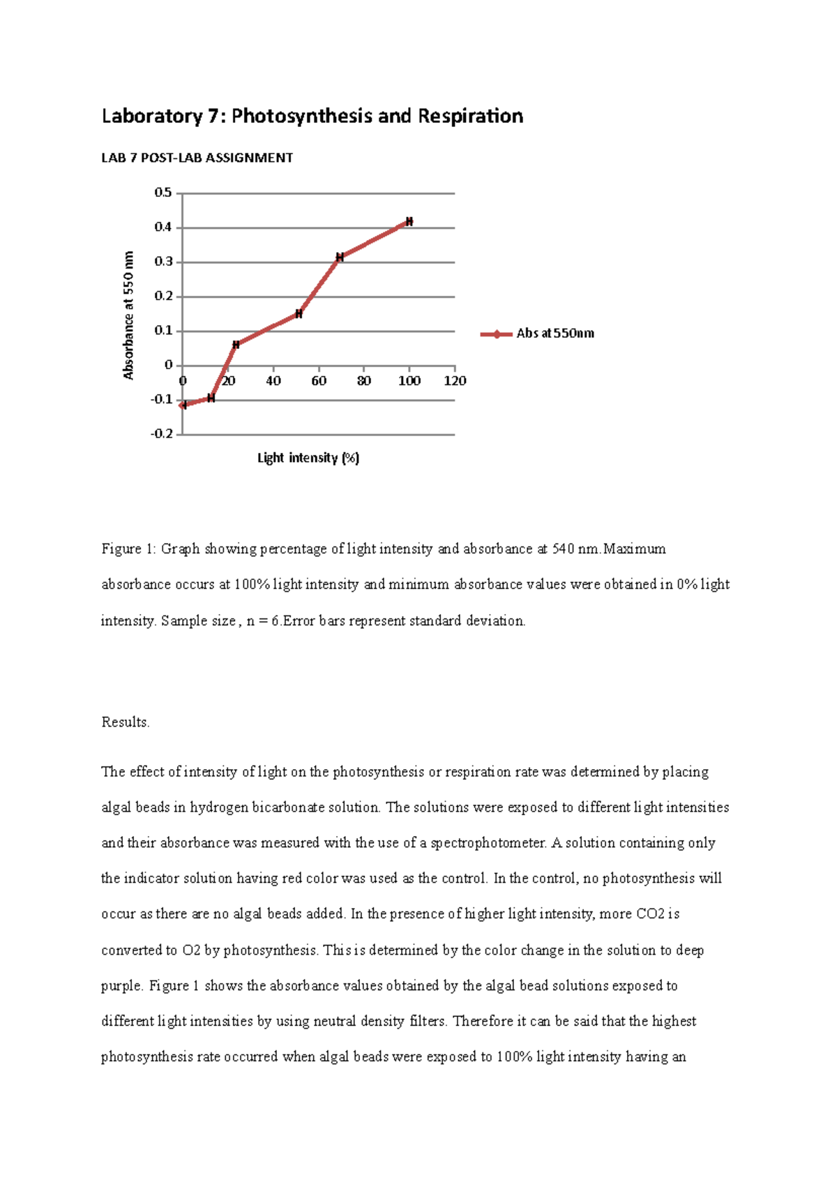 LAB 7 POST-LAB Assignment - Laboratory 7: Photosynthesis and ...