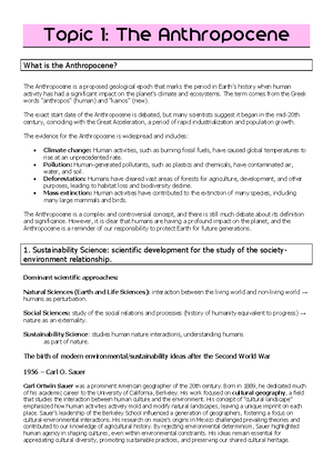 Summary Noel Castree Anthropocene - Turismo Sostenible - UIB - Studocu
