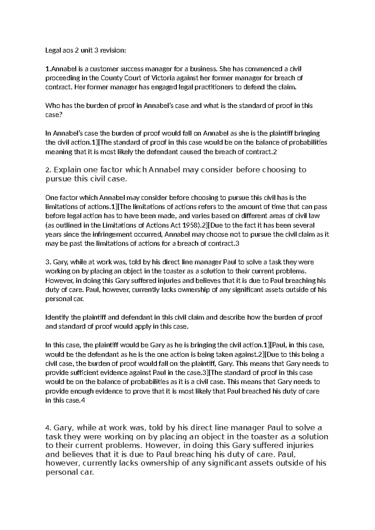 Legal aos 2 unit 3 revision - Legal aos 2 unit 3 revision: 1 is a ...