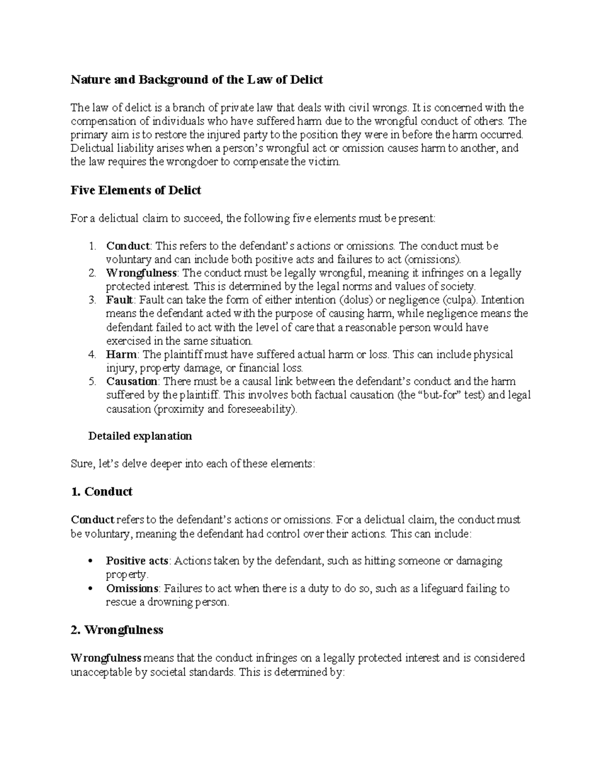 Nature and Background of the Law of Delict - It is concerned with the ...