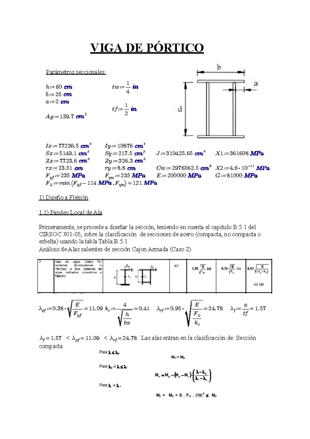 04 Viga de Portico - seccion Cajon - VIGA DE PÓRTICO Parámetros ...