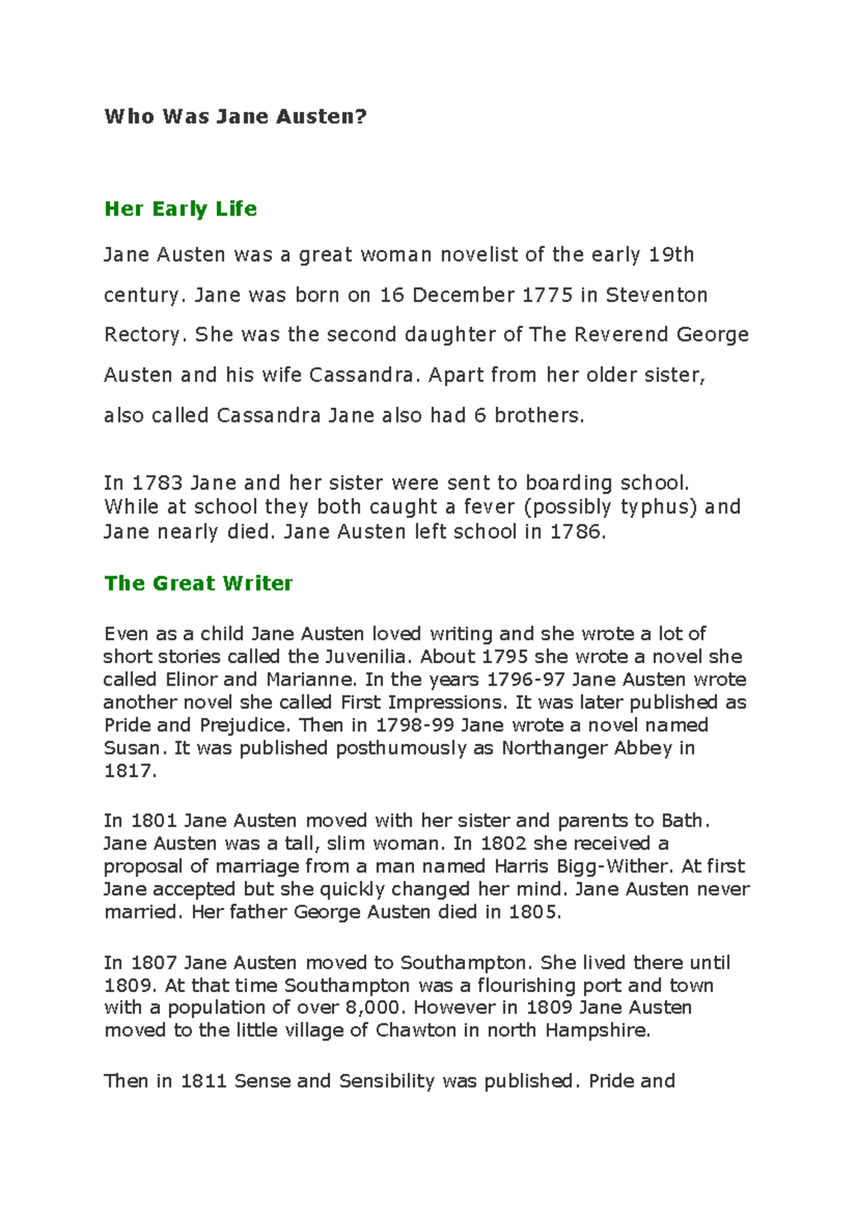 Who Was Jane Austen - Who Was Jane Austen? Her Early Life Jane Austen ...