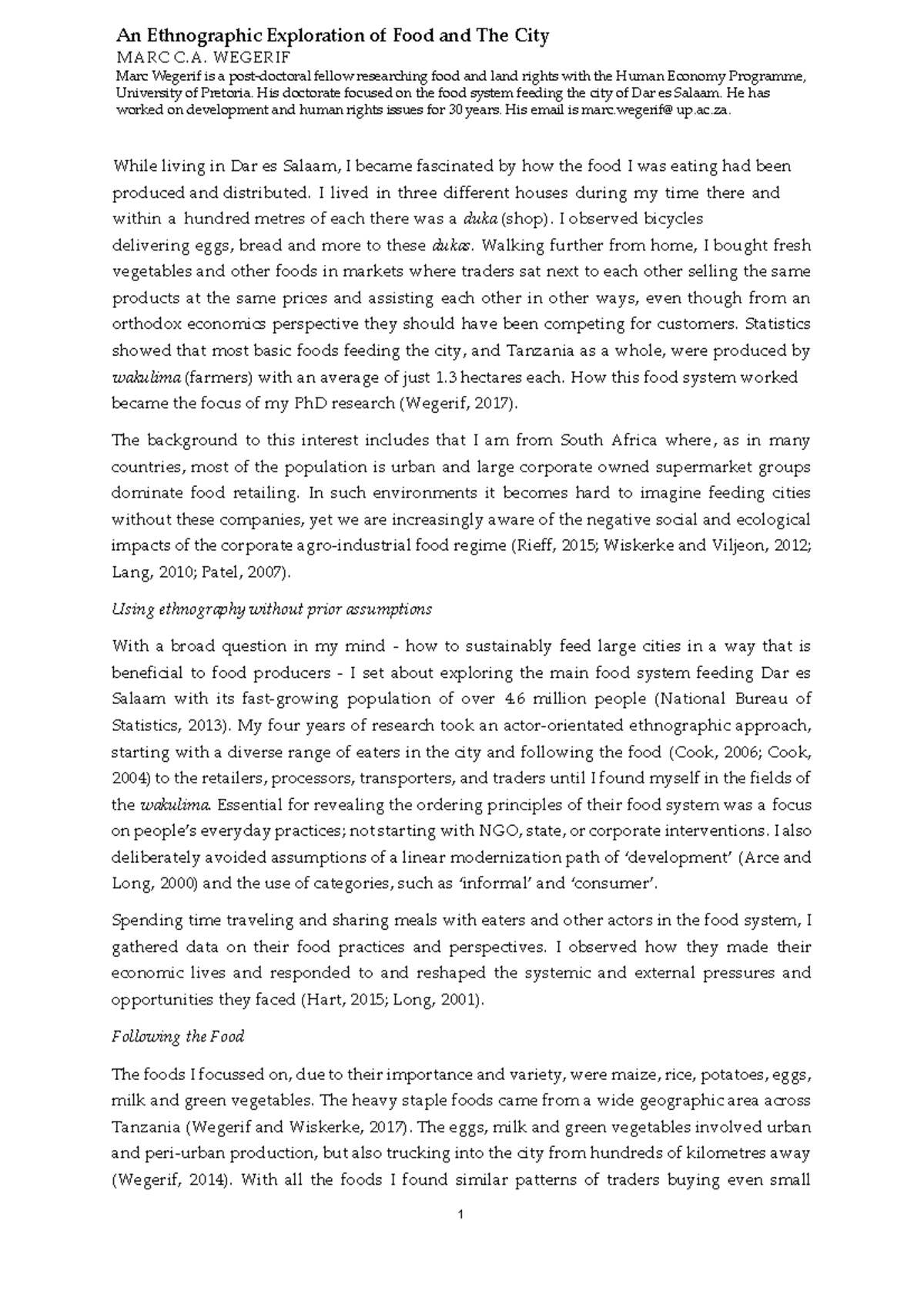 Wegerif Ethnographic 2018 - An Ethnographic Exploration of Food and The ...