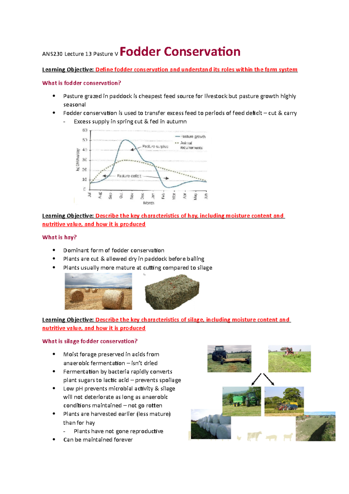 ANS230 Lecture 13 Pasture V Fodder Conservation - ANS230 Lecture 13 ...