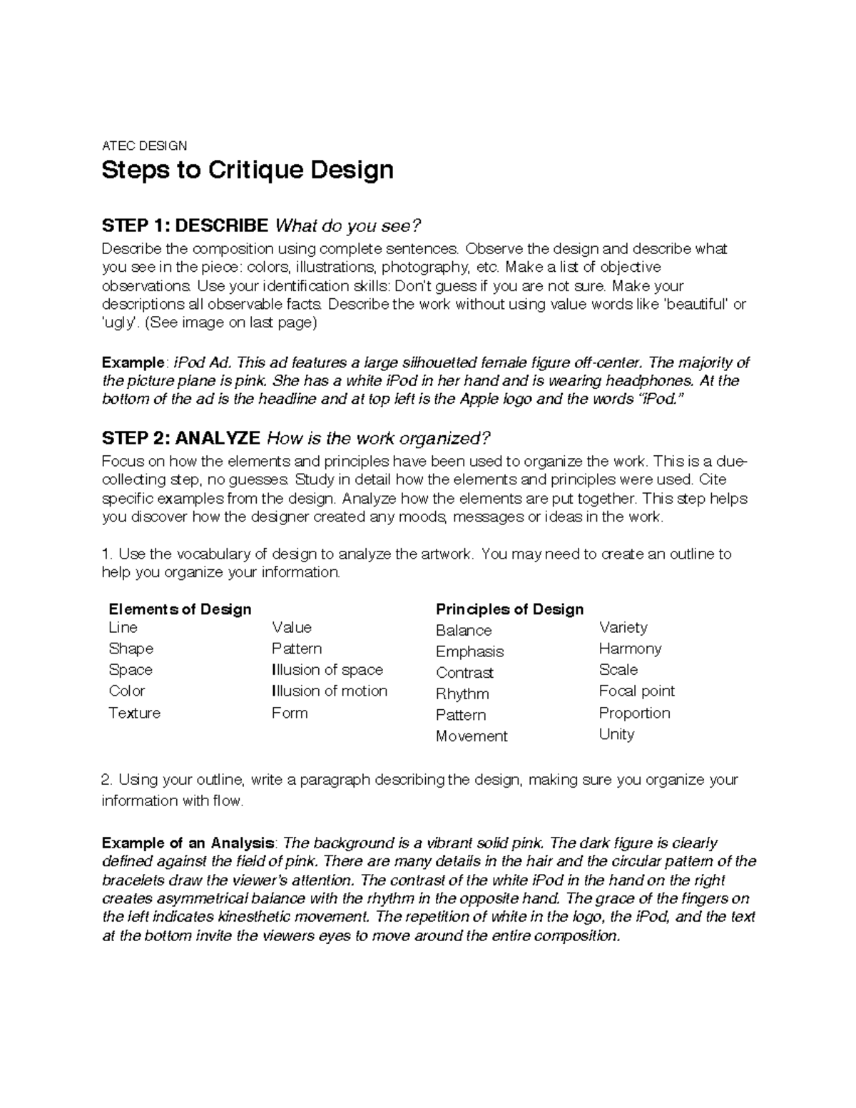 Steps to Critique v2 - Exercize 3 - ATEC DESIGN Steps to Critique ...