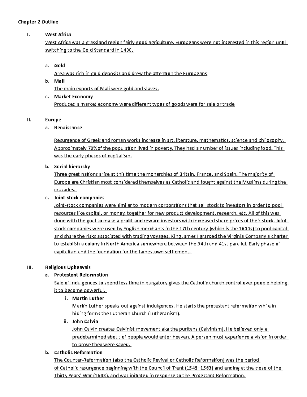 Chapter 2 Outline completed notes - Chapter 2 Outline I. West Africa ...