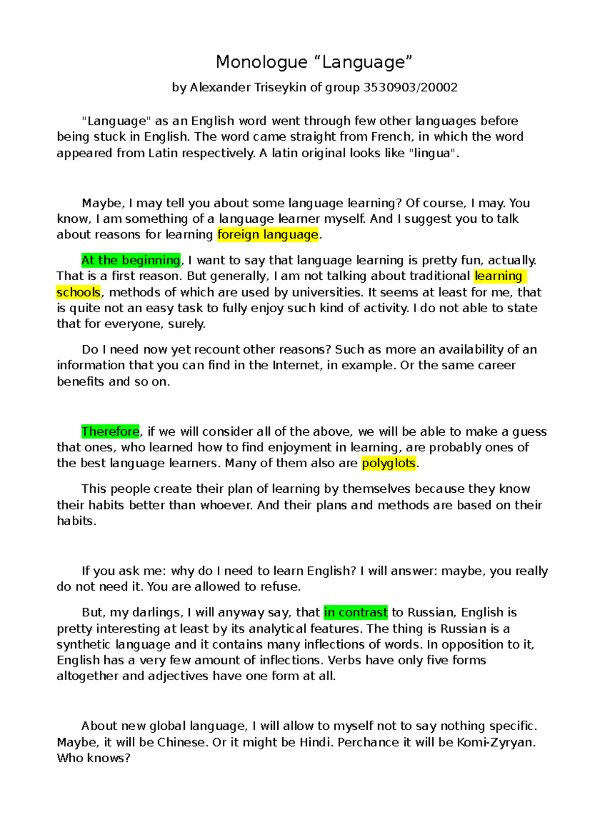 Monologue Language (Module 4) - Monologue “Language” by Alexander ...