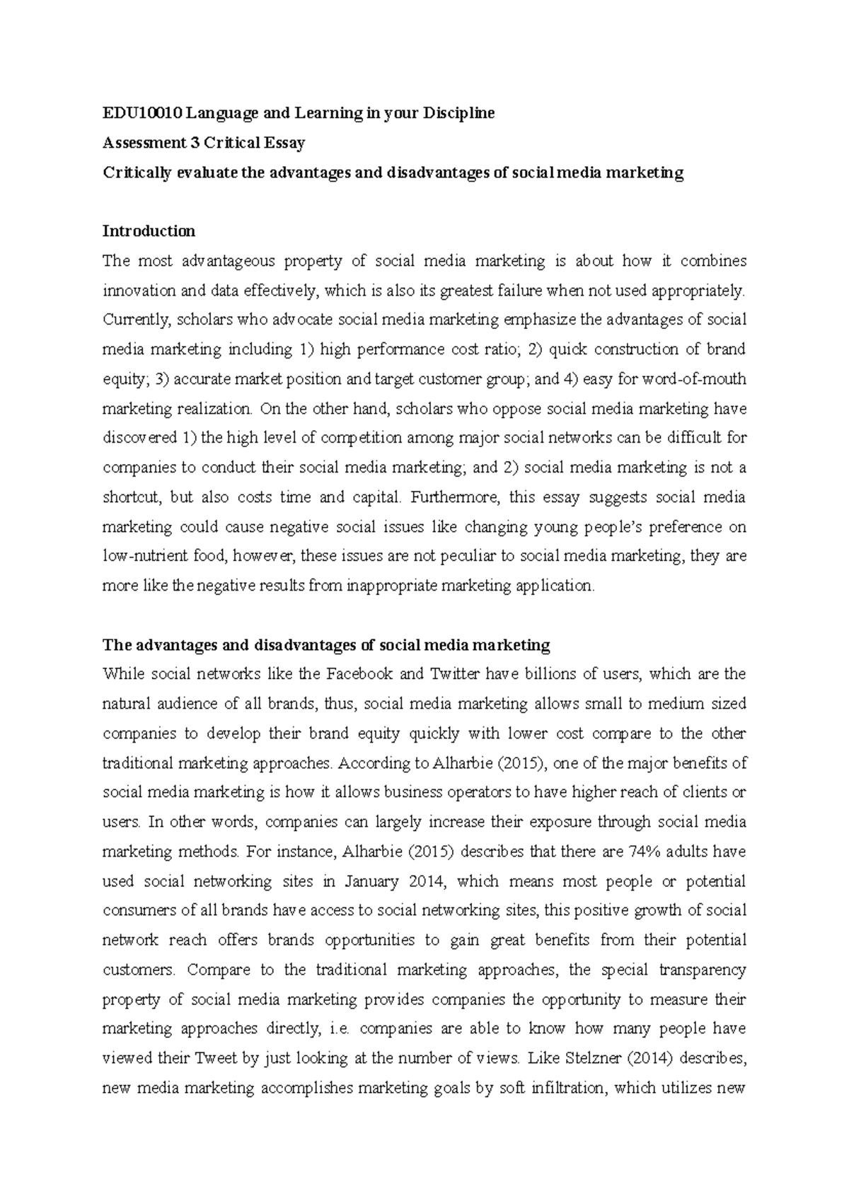 EDU10010 A3 Essay - EDU10010 Language and Learning in your Discipline ...