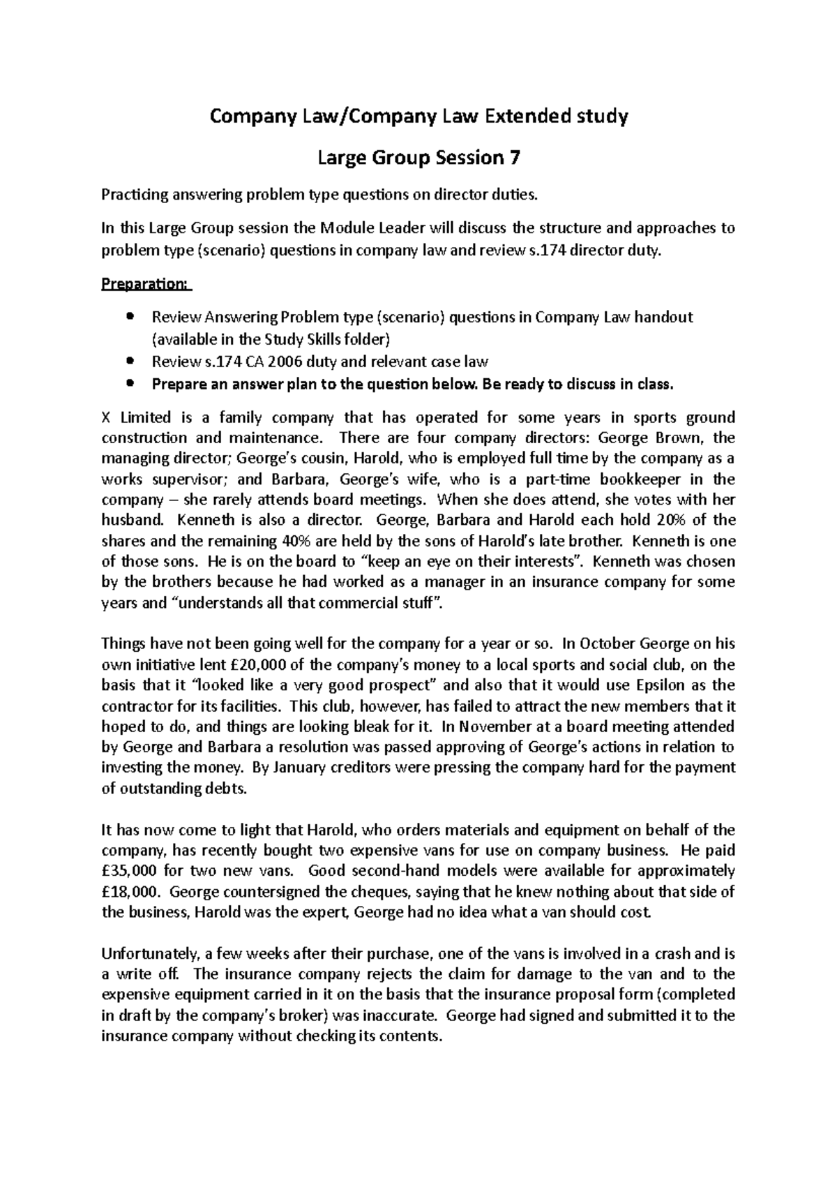 Problem question example plan - LGS 7 - Company Law/Company Law ...