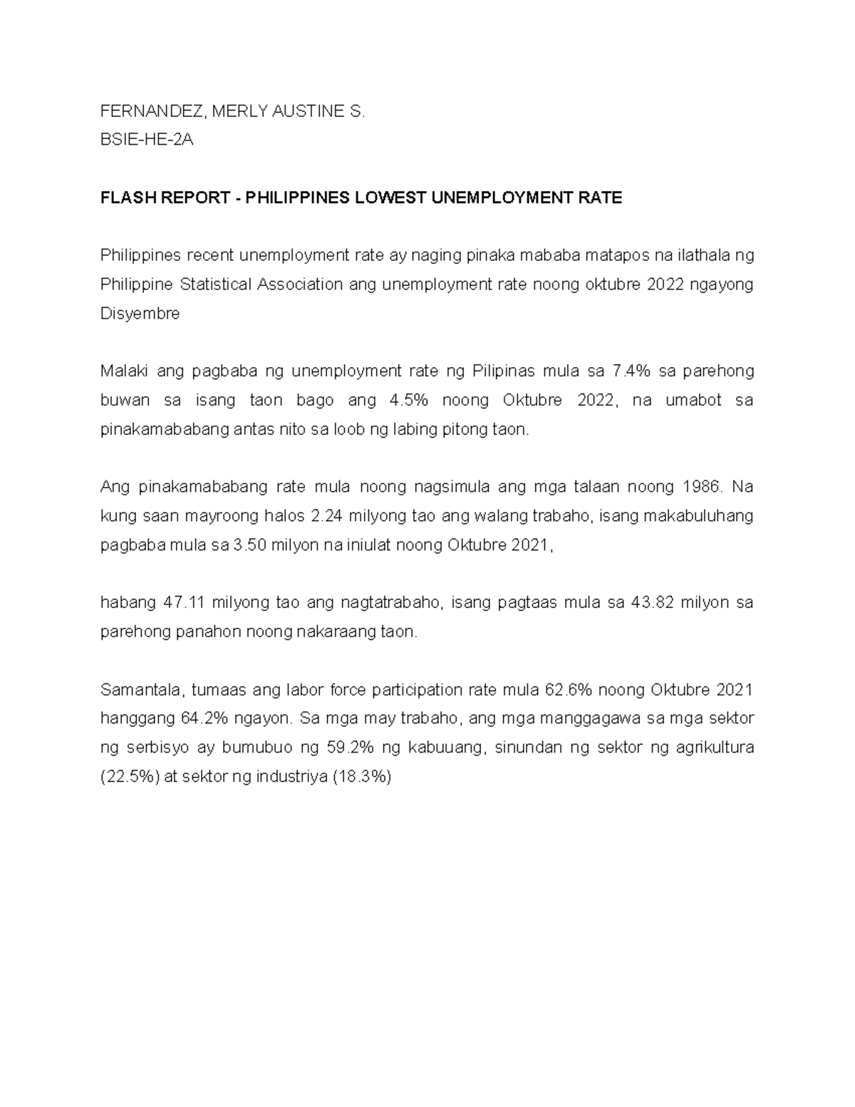 Flash Report - FERNANDEZ, MERLY AUSTINE S. BSIE-HE-2A FLASH REPORT ...