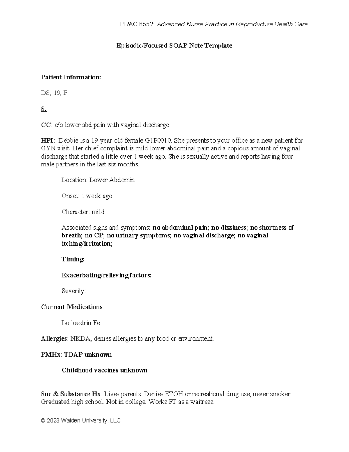 6552 SOAP Basco A - Womans focused SOAP - Episodic/Focused SOAP Note ...