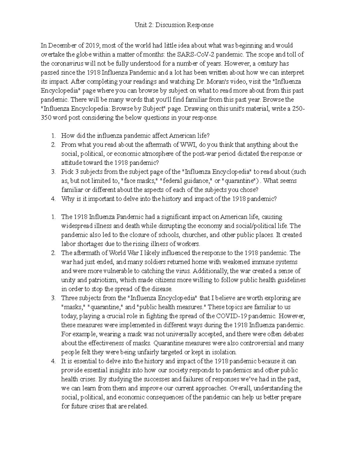 Unit 7 Discussion Response - Unit 2: Discussion Response In December of ...