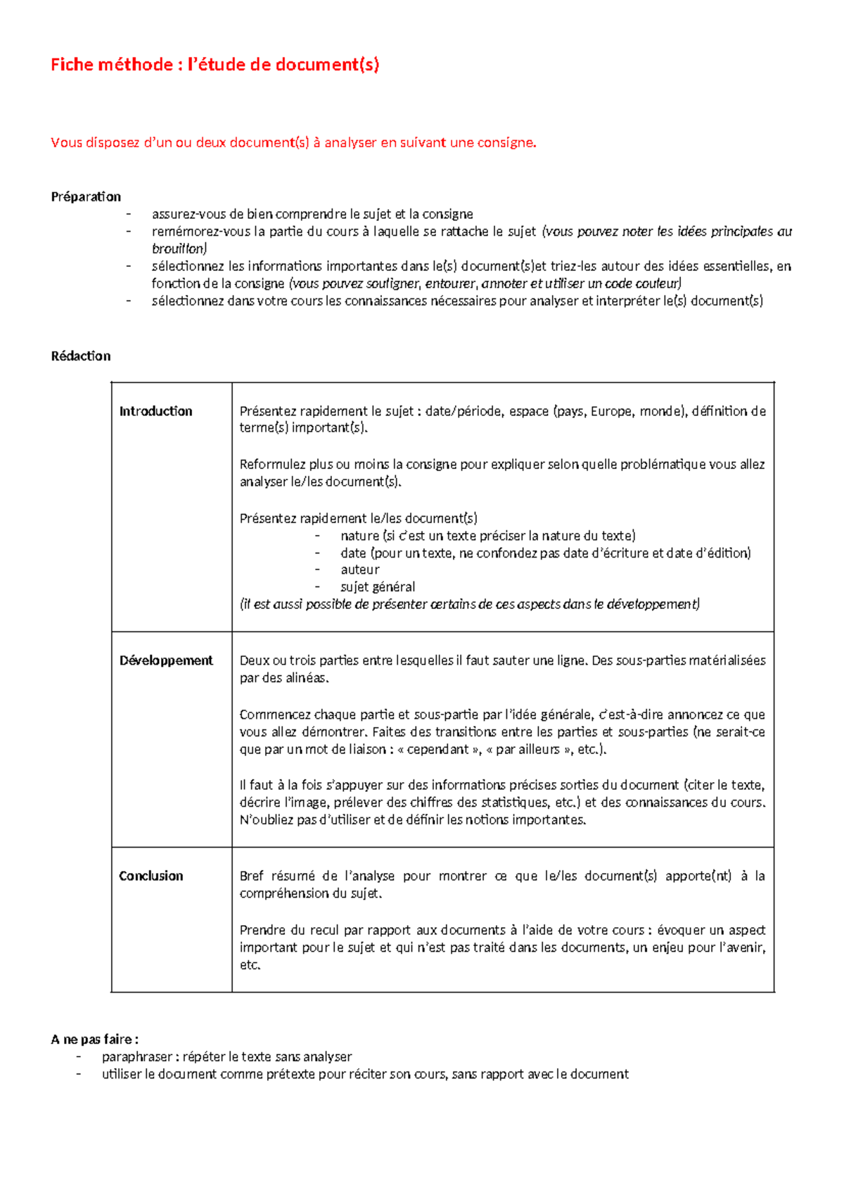 Fiche méthode Etude de documents - Fiche méthode : l’étude de document(s) Vous disposez d’un ou ...