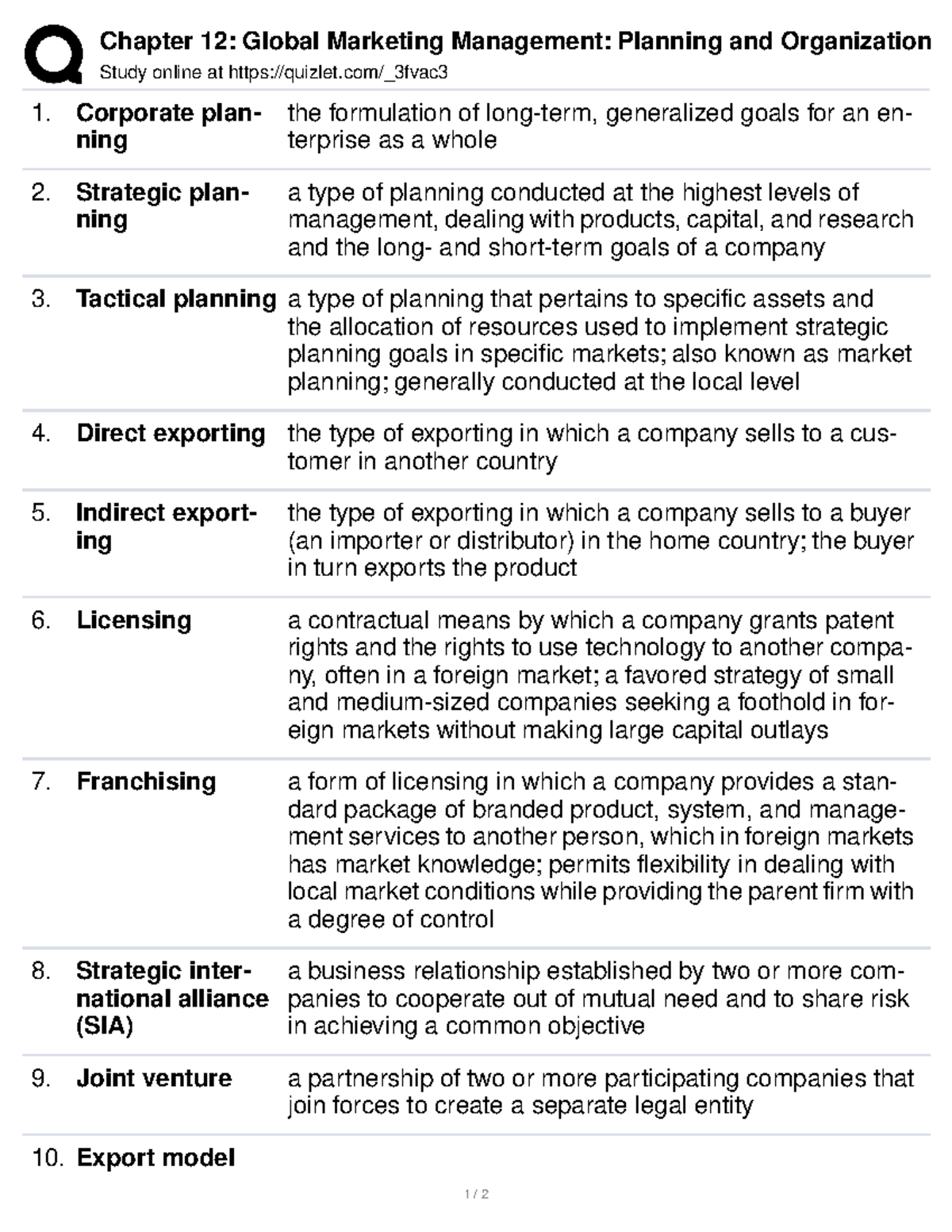 Chapter 12-B - Practice Materials - Chapter 12: Global Marketing ...