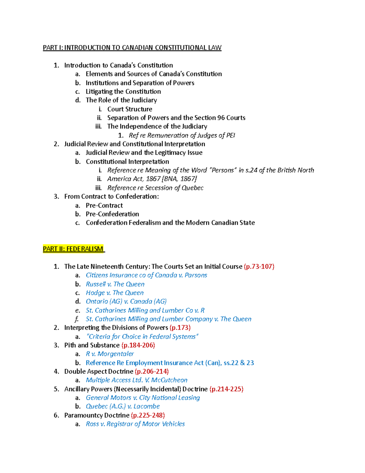 Constitution Summary - outline - PART I: INTRODUCTION TO CANADIAN ...